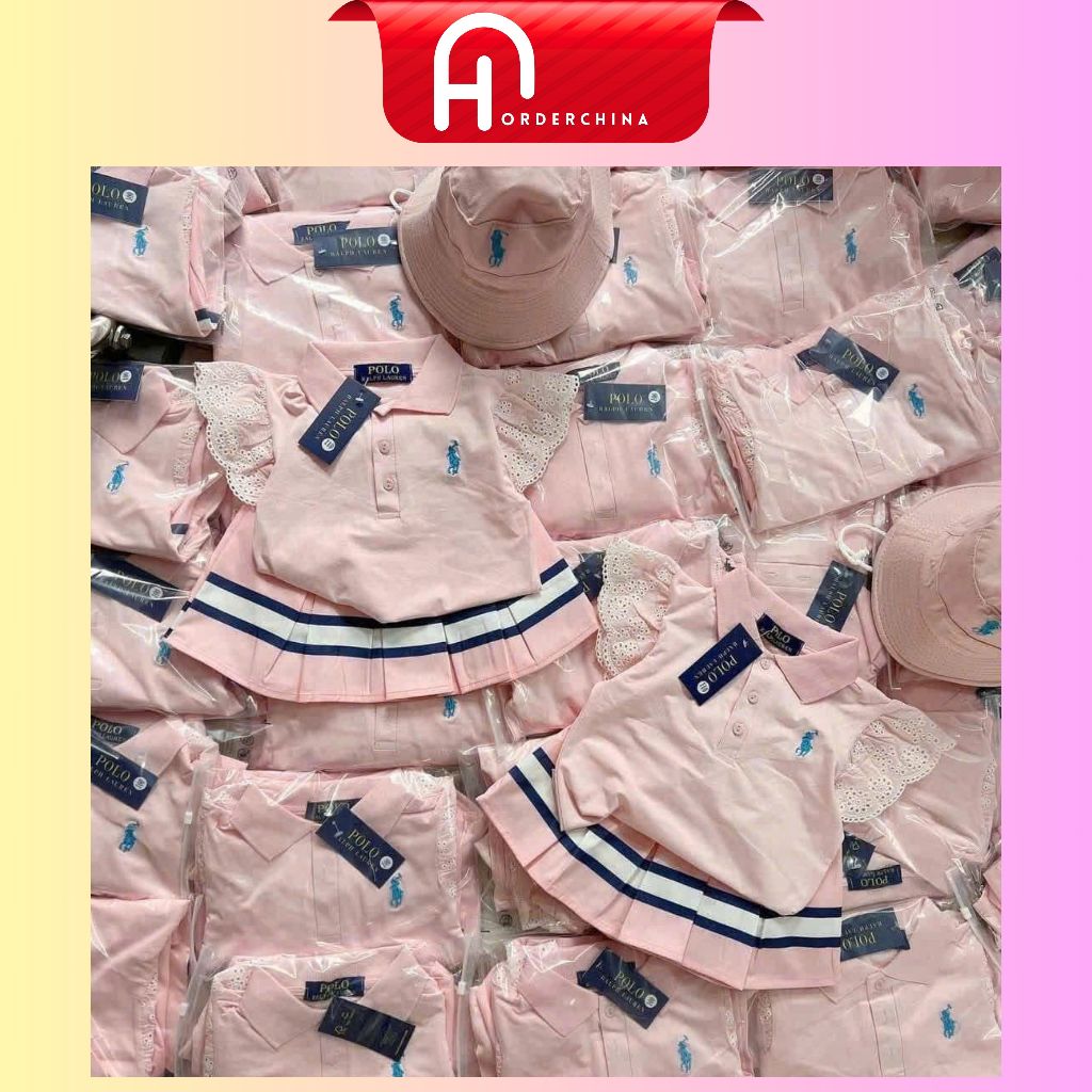 Pink polo shirt and skirt Set with hat for girls with beautiful lace ...