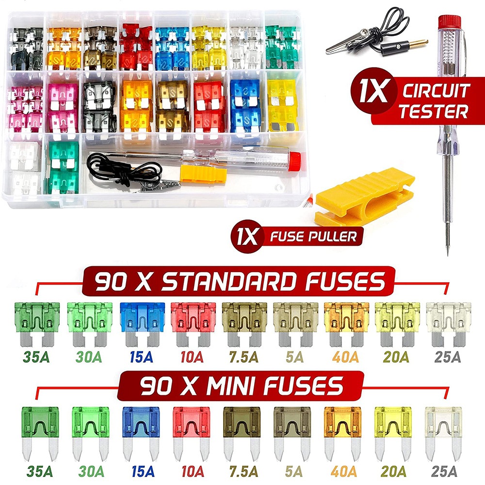 Set of 180 Car Fuse Type Set, Automatic Car RV Standard Fuse Blade Type ...