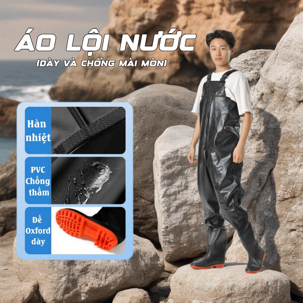 Plain Black Wading Overalls with Waterproof PVC Boots Used in Many ...