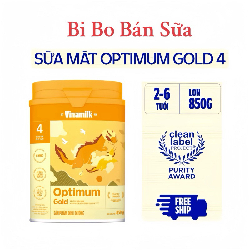 [Expiry date: November 2026] Vinamilk Optimum Gold Powdered Milk No. 4 - 850g [2-6 Years Old ...