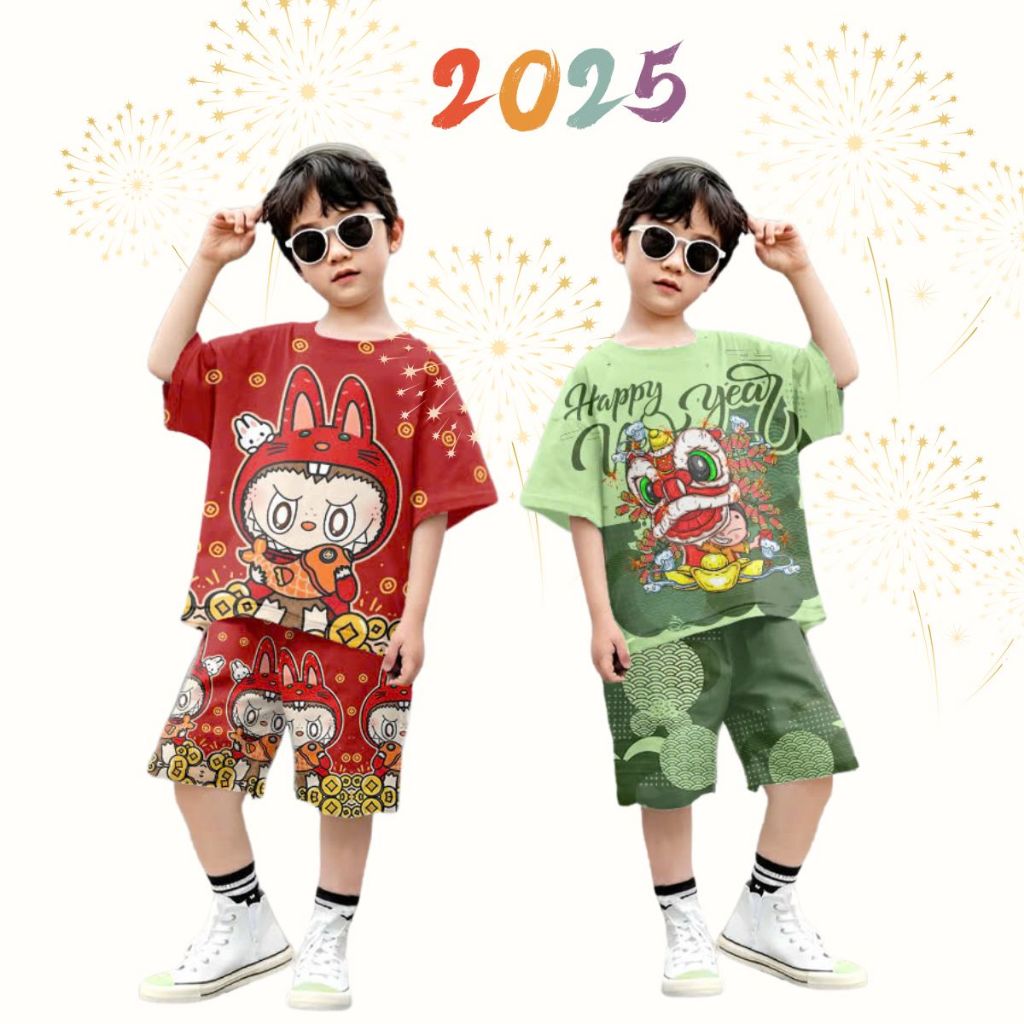 (HOT) Boys' CNY outfit with 3D printed Labubu image in 4-way stretch ...