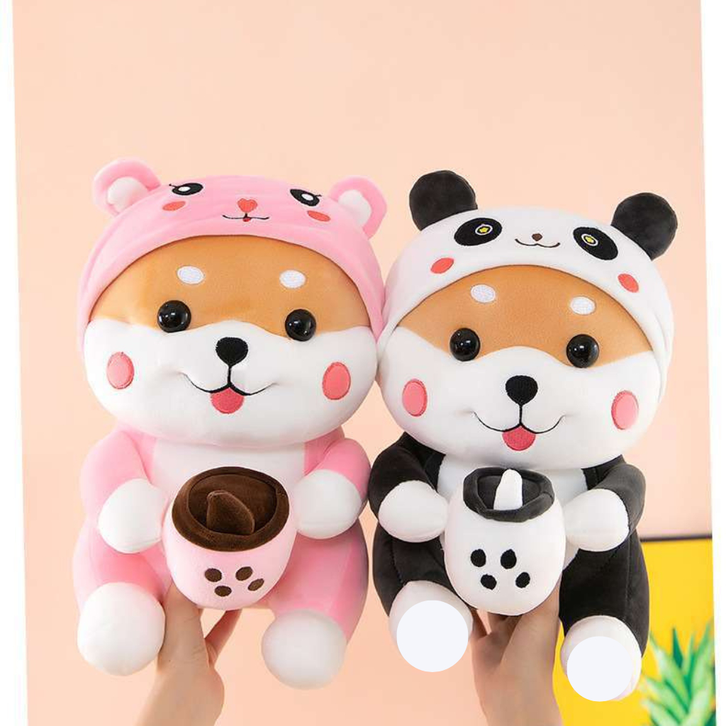 Pink Cheeked Shiba Teddy Bear Holding Adorable Milk Bottle, cute ...