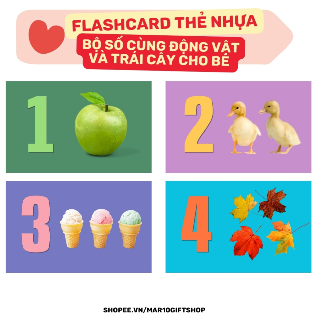 Number counting flashcard set for children from 1 to 20 - with animals ...
