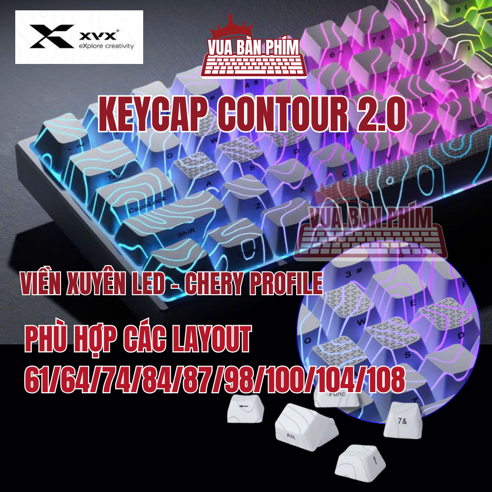 Contour 2.0 XVX keycap set with beautiful border led, cherry profile, 118 keys, suitable for all ...