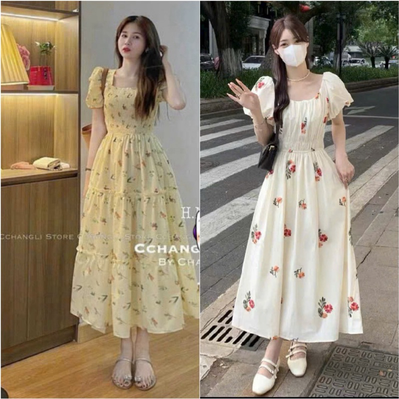 Silk floral maxi dress with flared upper body, cute fashion for women ...