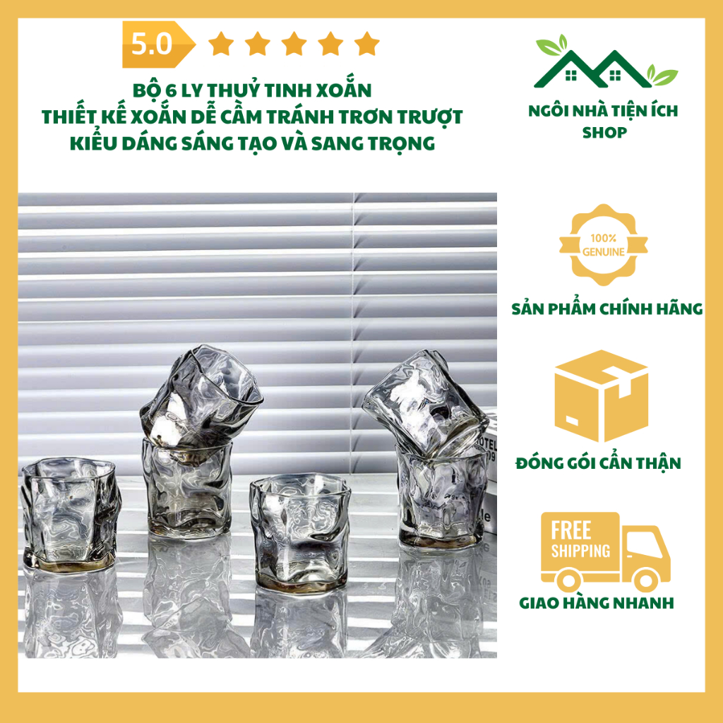 Set of 6 Twisted Glass Cups with Creative, Luxurious Design, Easy to ...