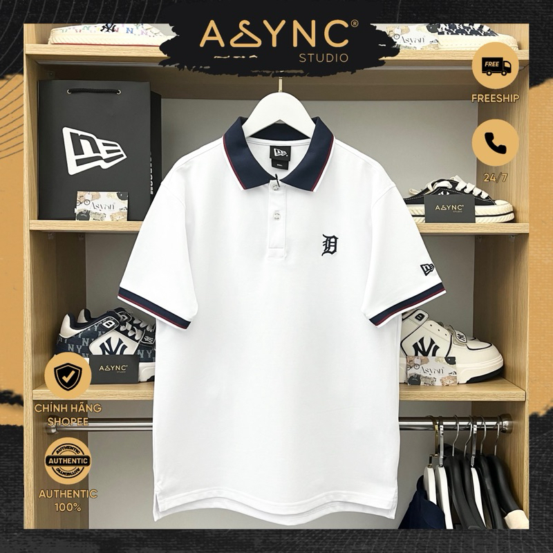 (Auth) New Era x MLB Detroit Polo Shirt White Navy Collar Red White ...