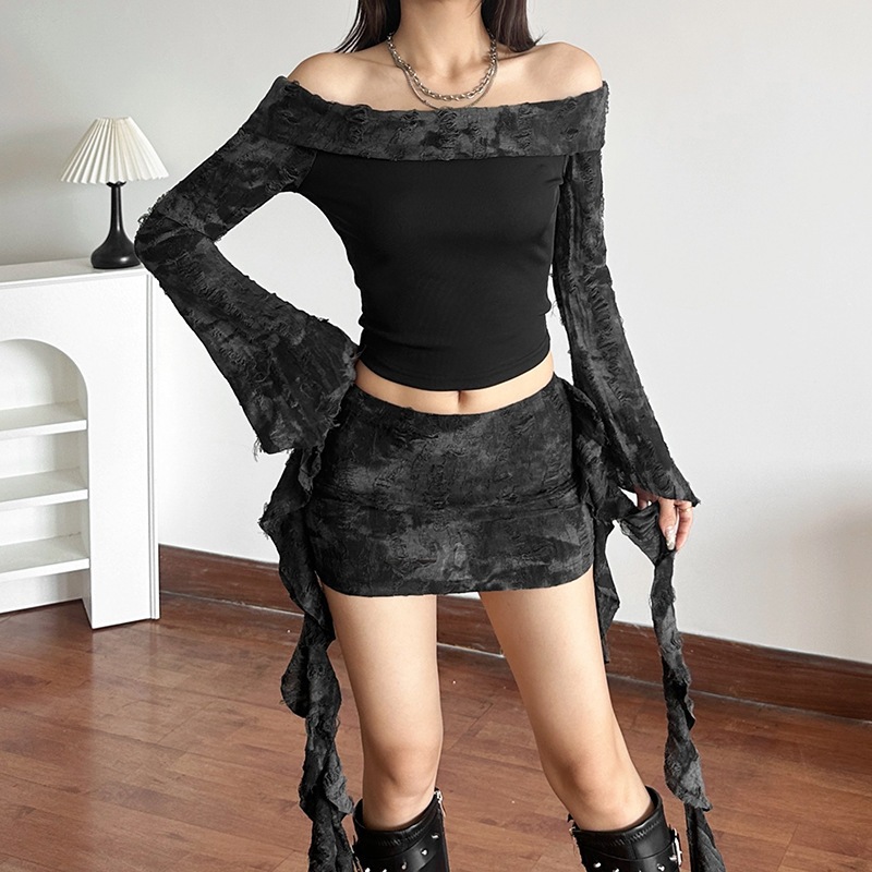 Short Skirt Set With Off Shoulder Crop Top Sexy Bodycon Short Skirt Set ...