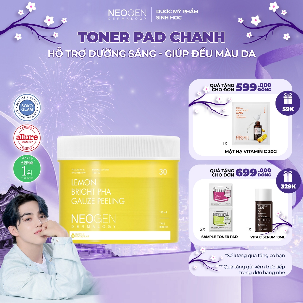 Toner Pad Lemon Exfoliating Whitening, Even Skin Tone Neogen Dermalogy ...