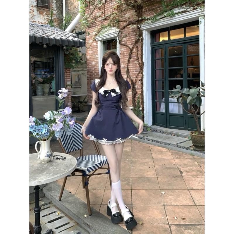 Lotus collar dress with bow (any bow included) | Shopee Malaysia