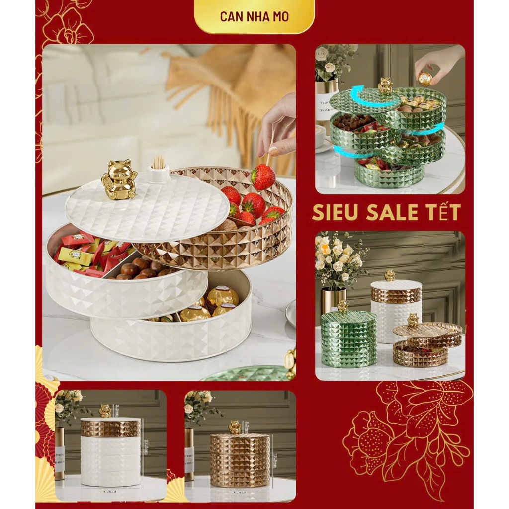 Candy Tray CNY 2025, Multi-compartment Fruit – Tabletop Rotating Snack ...