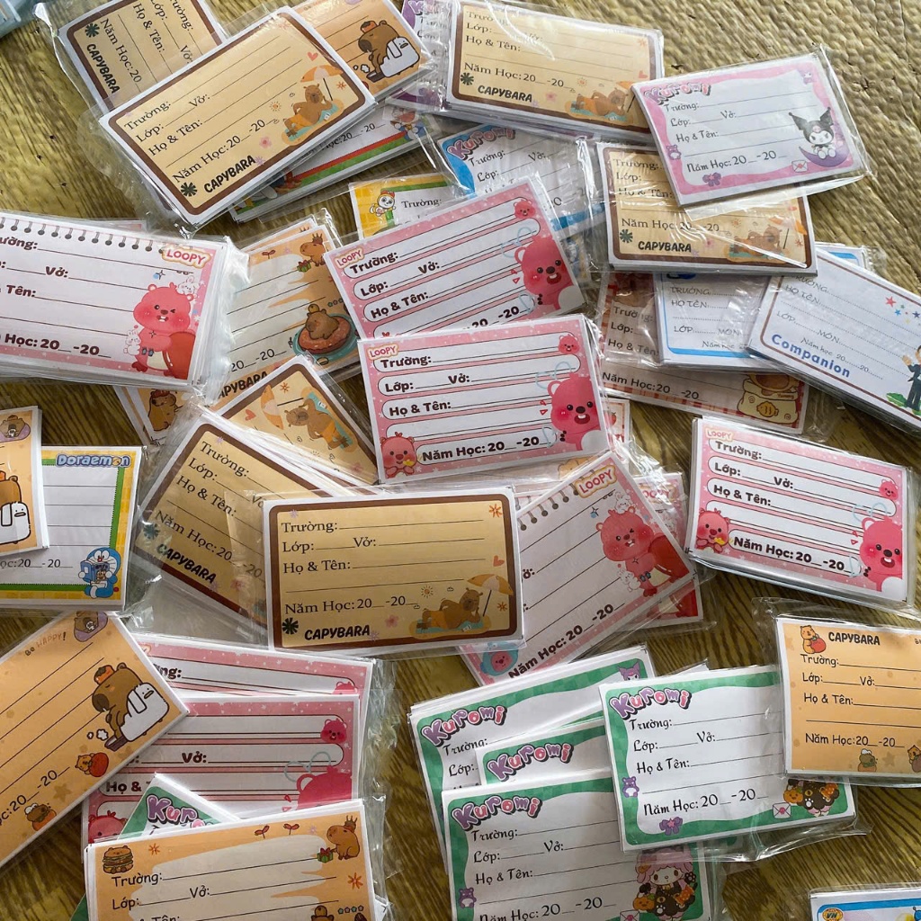 Pre-adhesive decal notebook labels, kuromi, capybara, loopy, doraemon ...