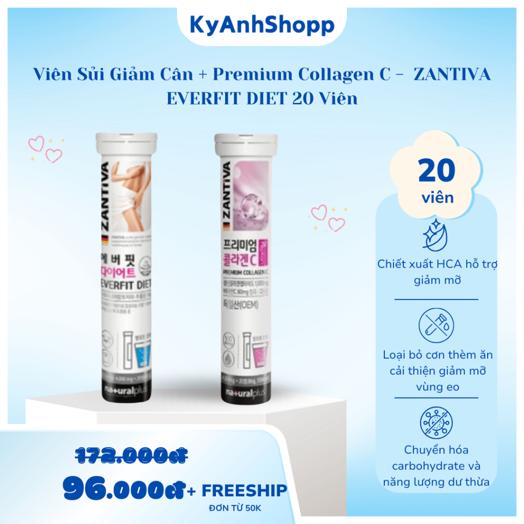 Weight Loss Effervescent Tablets + Premium Collagen C - ZANTIVA EVERFIT ...