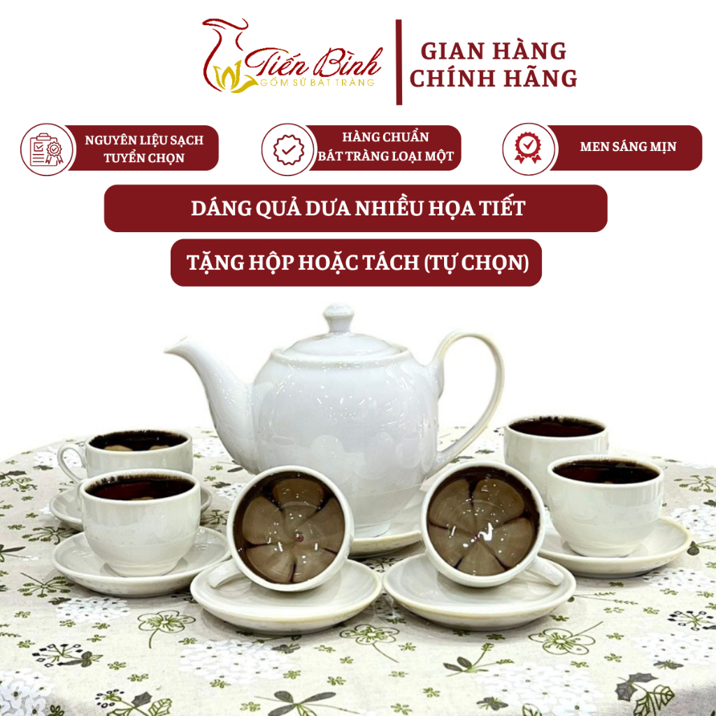 Bat Trang tea set 14 Piece, Tien Binh tea set with melon shape and many ...