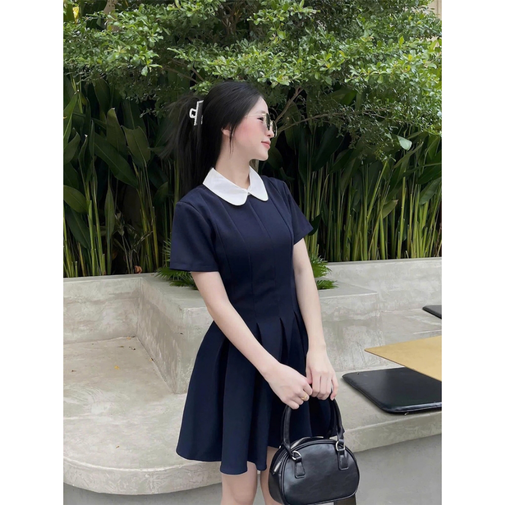 Set of Lotus Collar Dress with Seamless Pleated Skirt, Thick Material ...