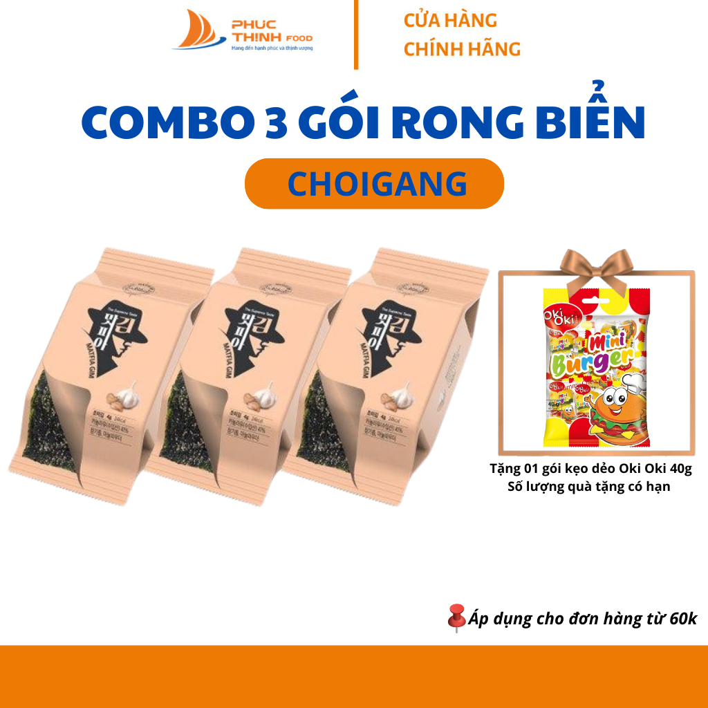 Combo Lot of 3 Instant Seaweed Matfia Gim Garlic Flavor Pack 12g (4g ...