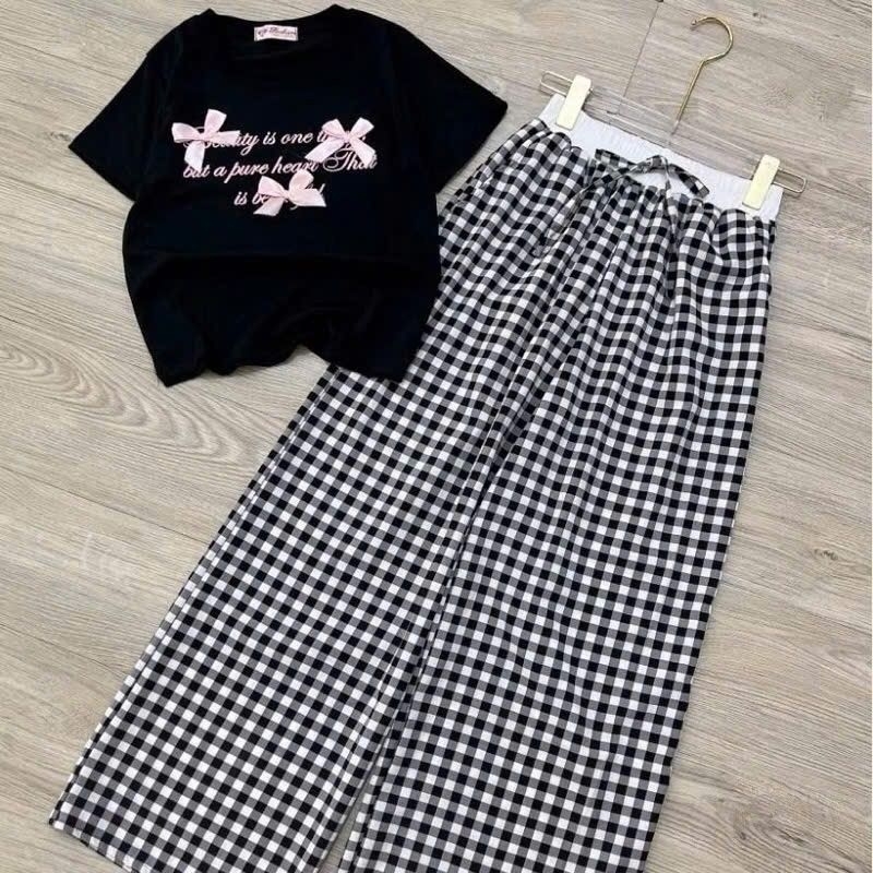 New Model MINI Checkered Pants Set with wide leg + short form cold ...