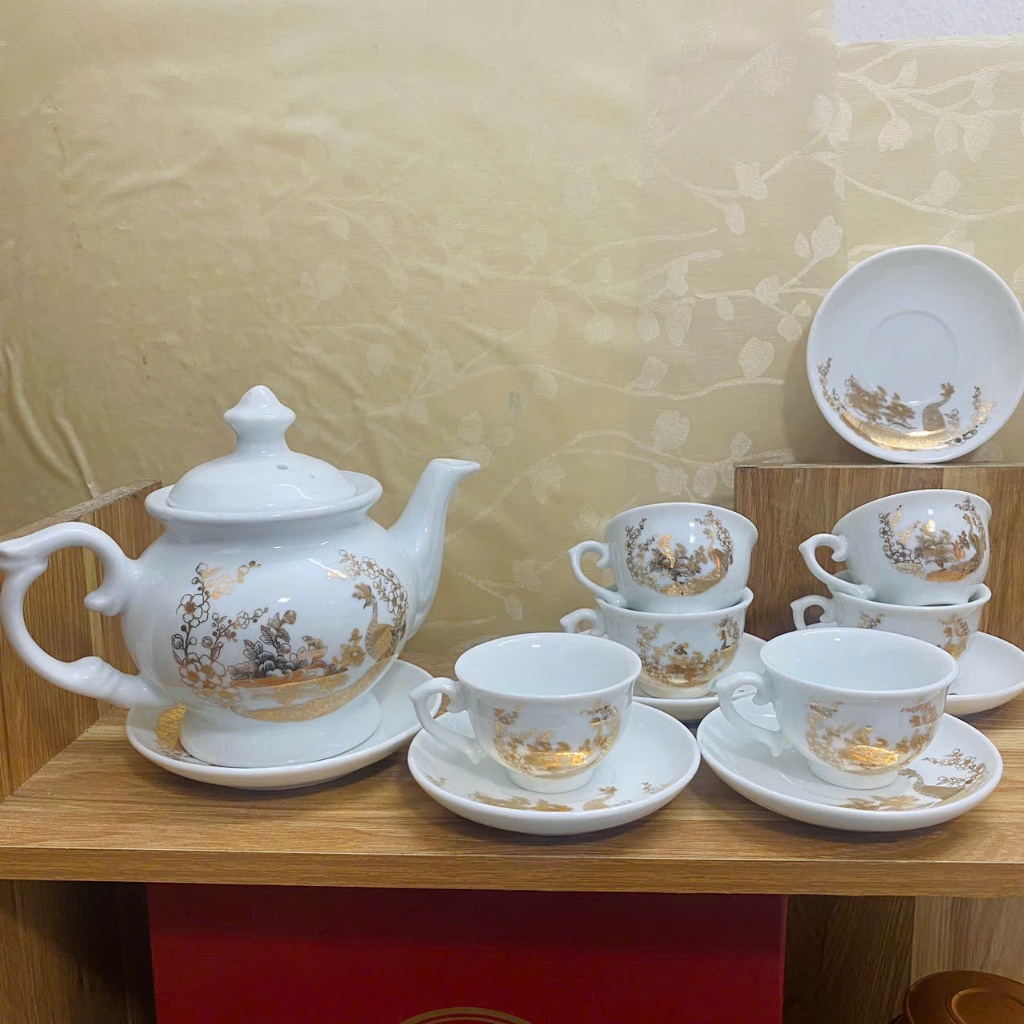 Phu Quy Bat Trang Cong Dao Tea Set - Golden Drawing, Auspicious Teapot ...