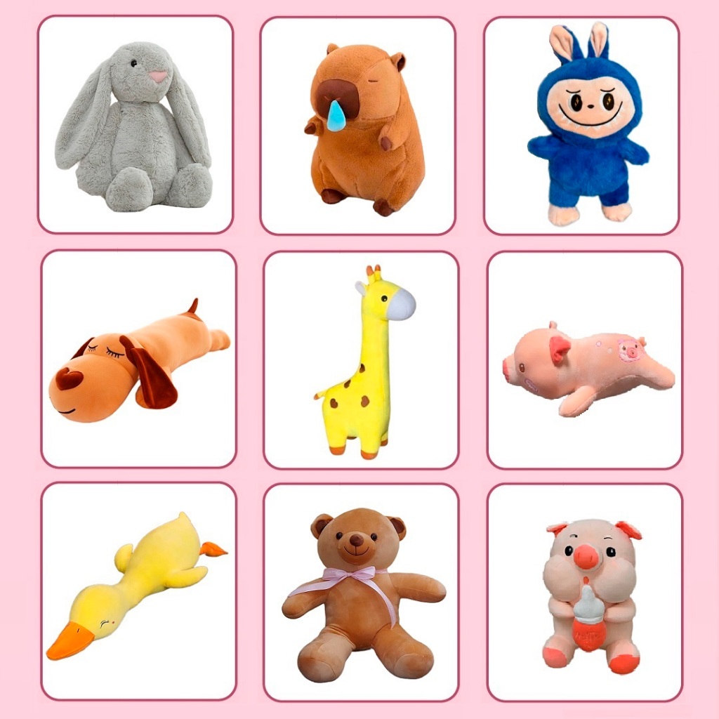 Stuffed animals, teddy bears, Capybara, long-eared rabbits, Labubu ...