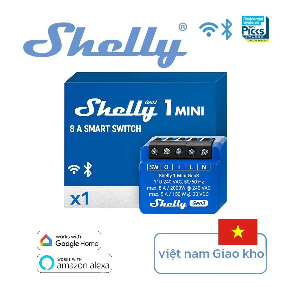 Shelly 1 Mini Gen3 WiFi & Bluetooth Smart Switch Relay 1 Channel 8A No ...