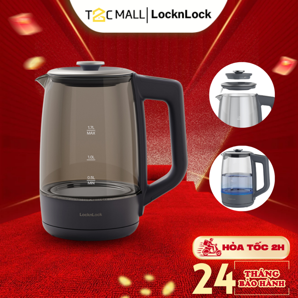 Locknlock 1.7L Glass Electric Kettle with Led Light, 5 Heat Levels ...