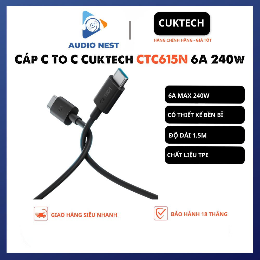 Cuktech Cable (CTC615N) 1.5M C To C 6A 240w Supports Mi Turbro ...