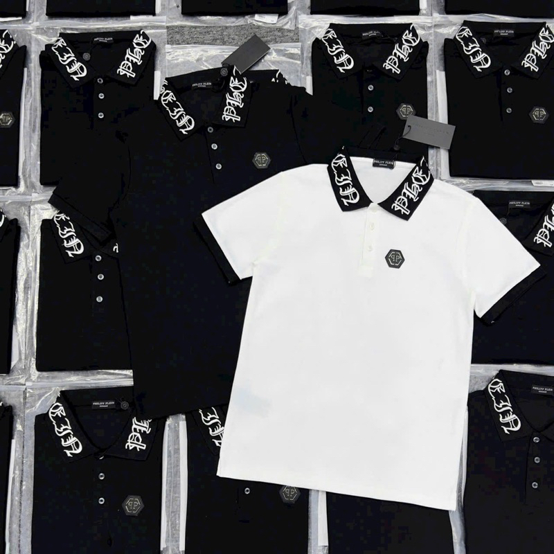 Pp polo shirt with black and white two-tone collar pattern - 2025 ...