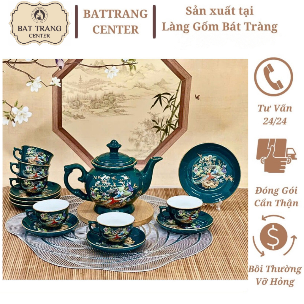 (9 Models)bat Trang Tea Set - Rich Shape, Cuu Long Green enamel painted ...