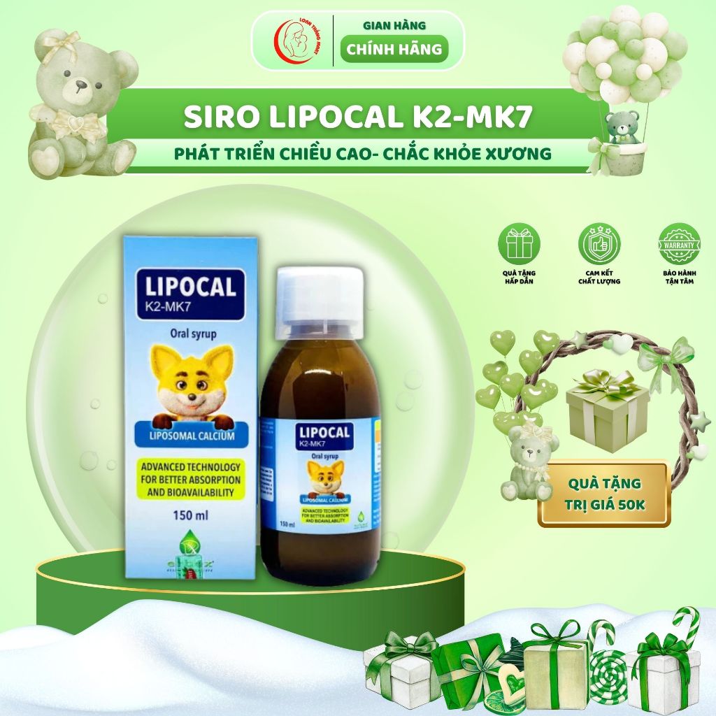 Lipocal K2-MK7 syrup supplements calcium D3-K2-MK7 to develop height and strengthen bones (150ml ...