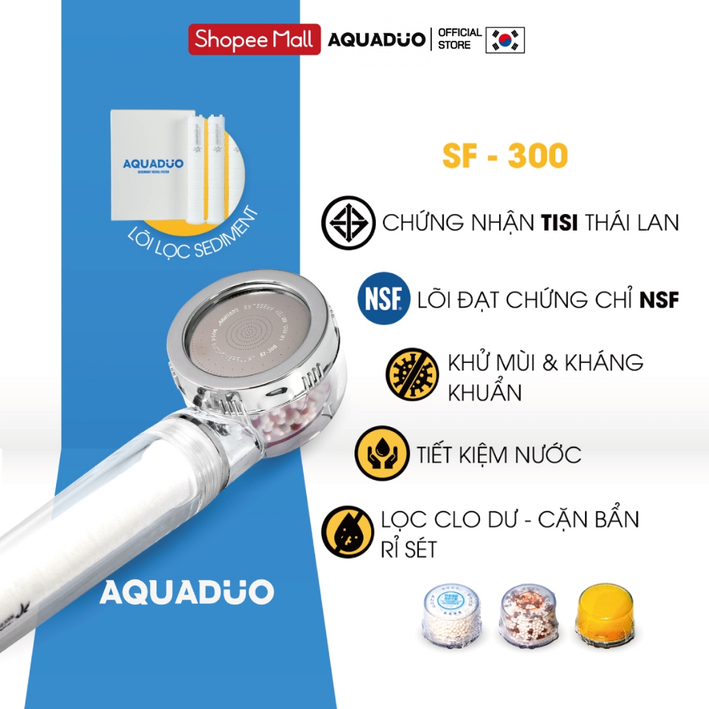 SF-300B Shower head (pressure booster, water filter) + 4 Aquaduo water ...