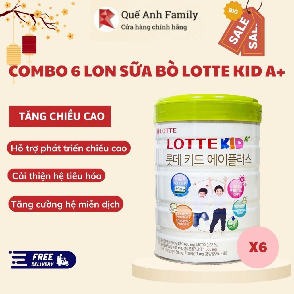 Combo of 6 Boxes of Lotte Kid A+ Cow's Milk to Help Grow Baby's Height ...