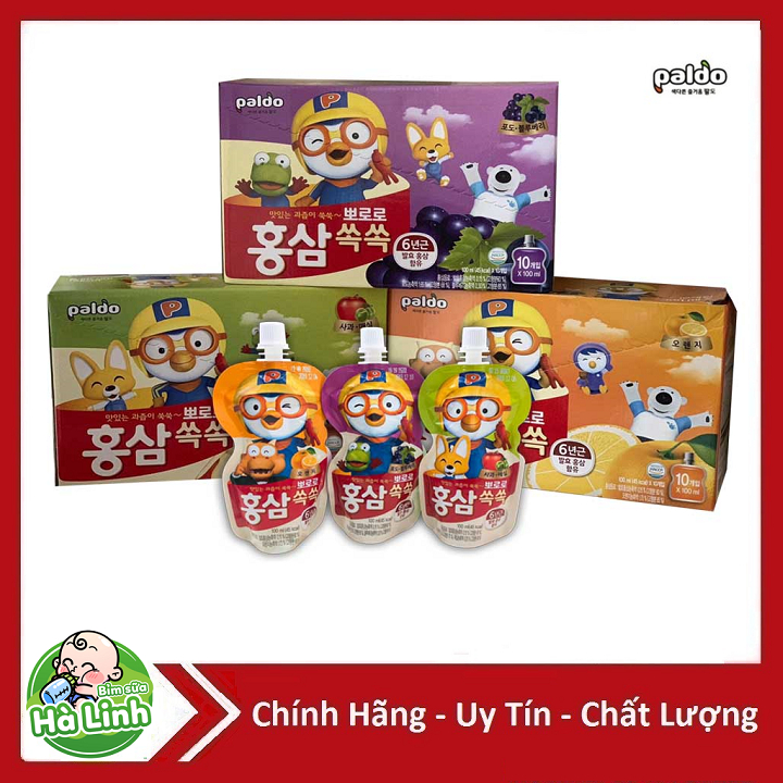 Paldo Pororo Korean red ginseng drink Box of 10 bags of 100ml [Date ...
