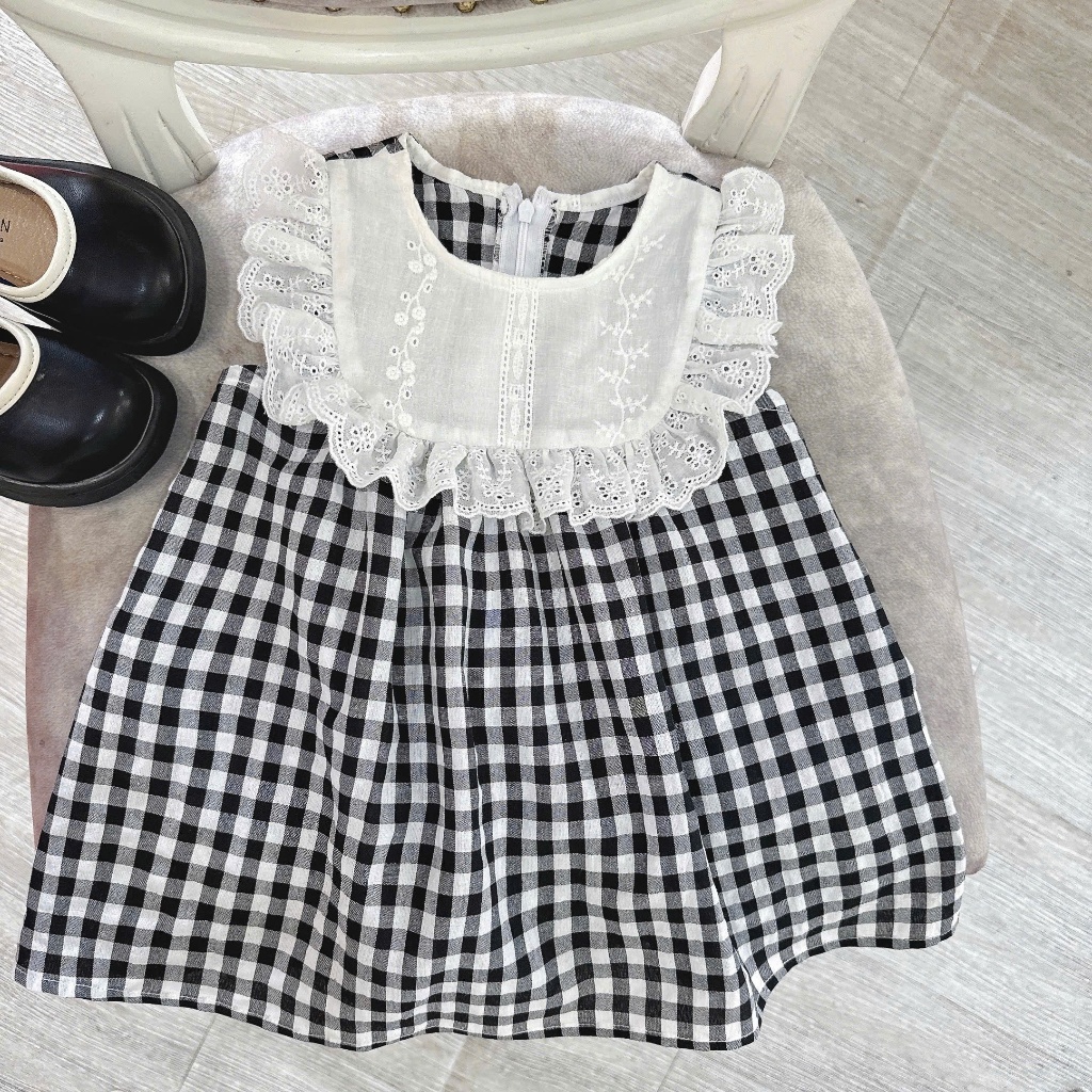 Babydoll dress with ruffle collar in rough plaid material for girls 8 ...