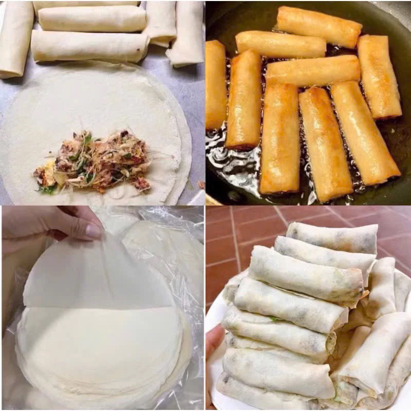 A set of 100 rice paper shells with beef and green beans wrapped in ...