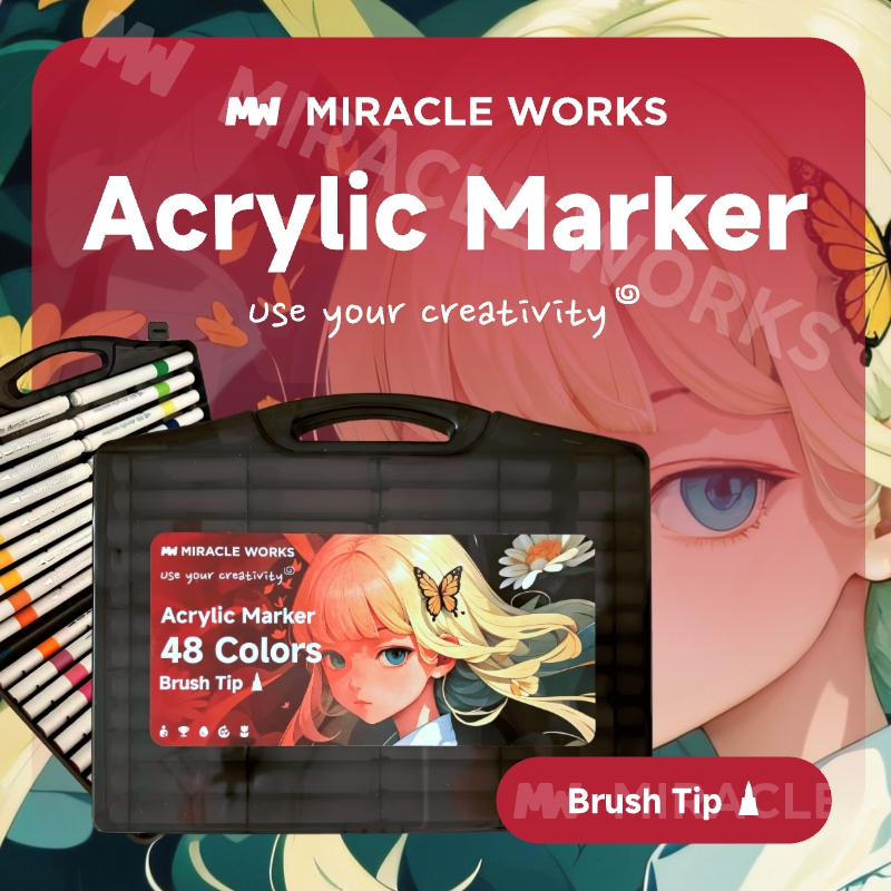 Miracle Works Acrylic Marker Pens (Brush Head) 12/24/36/48/60/80 colors ...