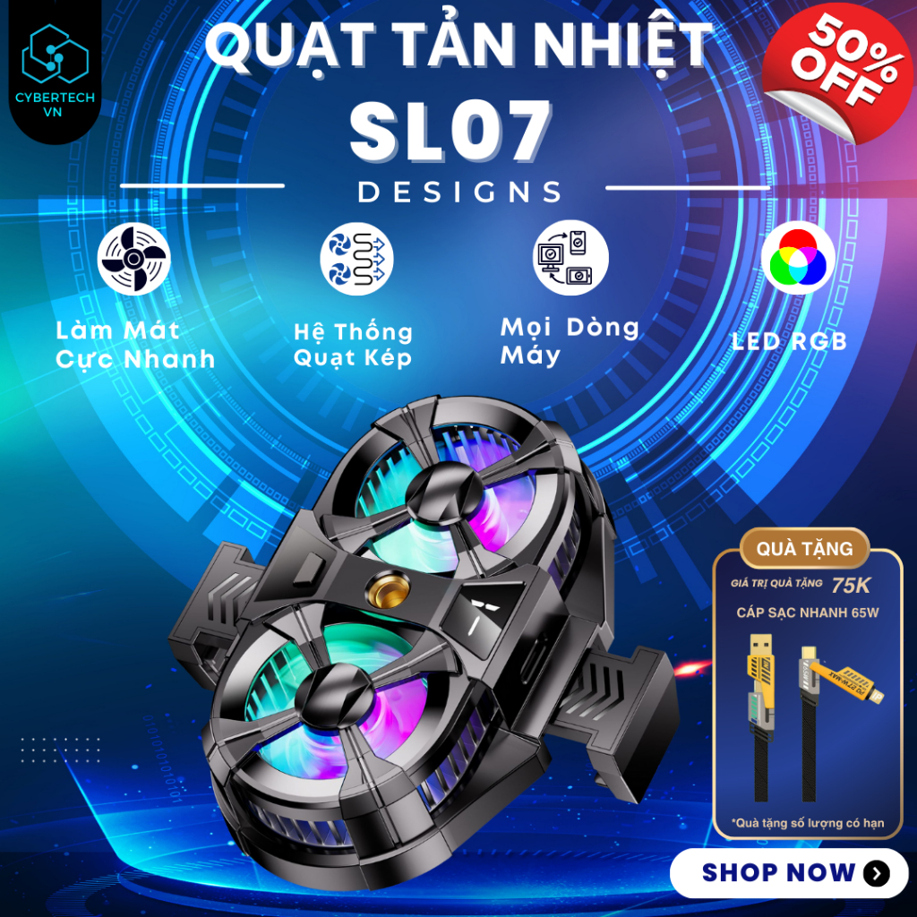 Sl-07 Phone Cooler with RGB LED, Cold Clam Radiator with 2 Dual Fans ...