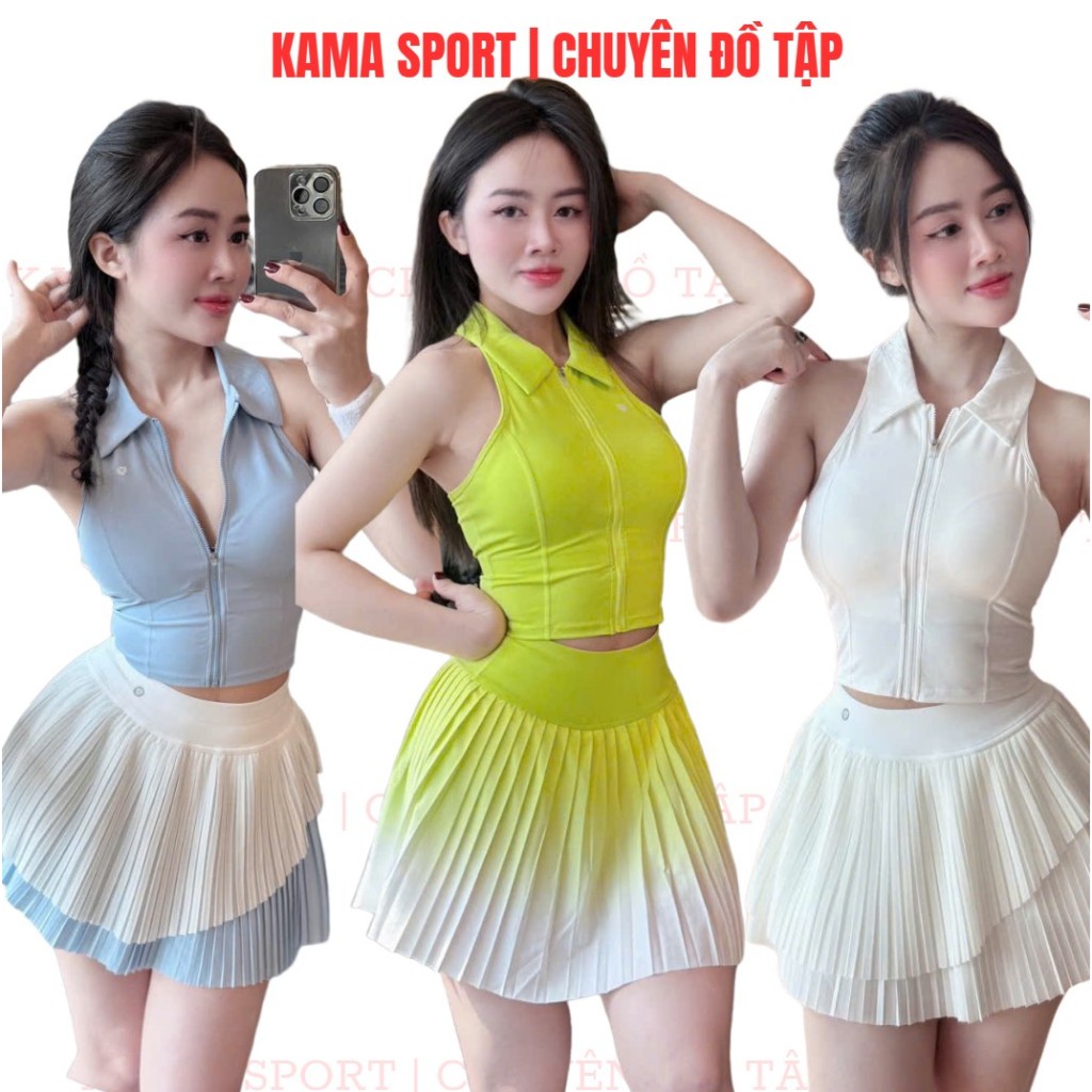 Women's pickleball set gym outfit woman set with padded bra and pleated ...