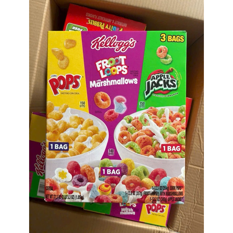 Kellogg's Froot Loops Breakfast Cereal, Pops Corn, Apple Jacks - 1.05kg ...