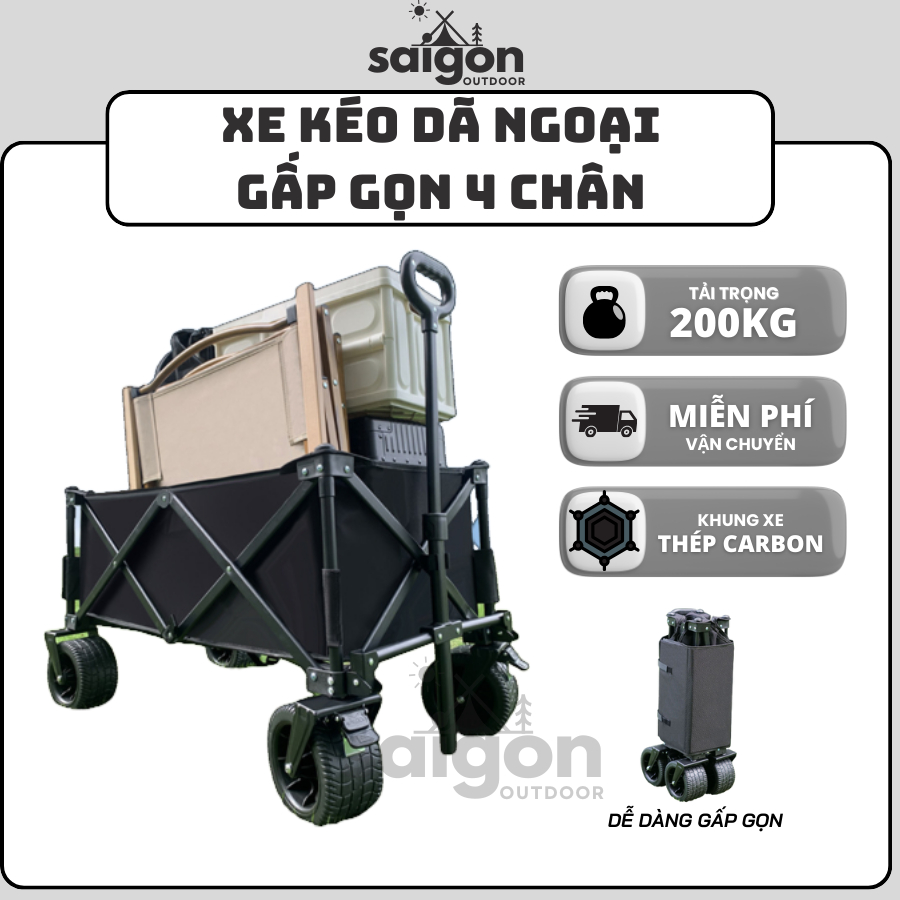SAIGONOUTDOOR 4-Legged Folding Picnic Trailer - Camping Cart, Storage ...