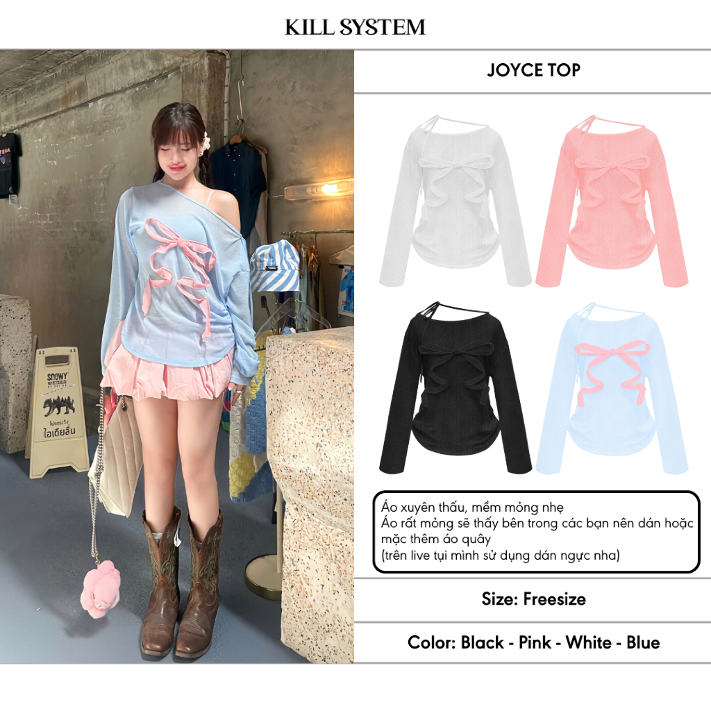 Joyce Killsystem soft and light see-through bow long-sleeved knitted ...