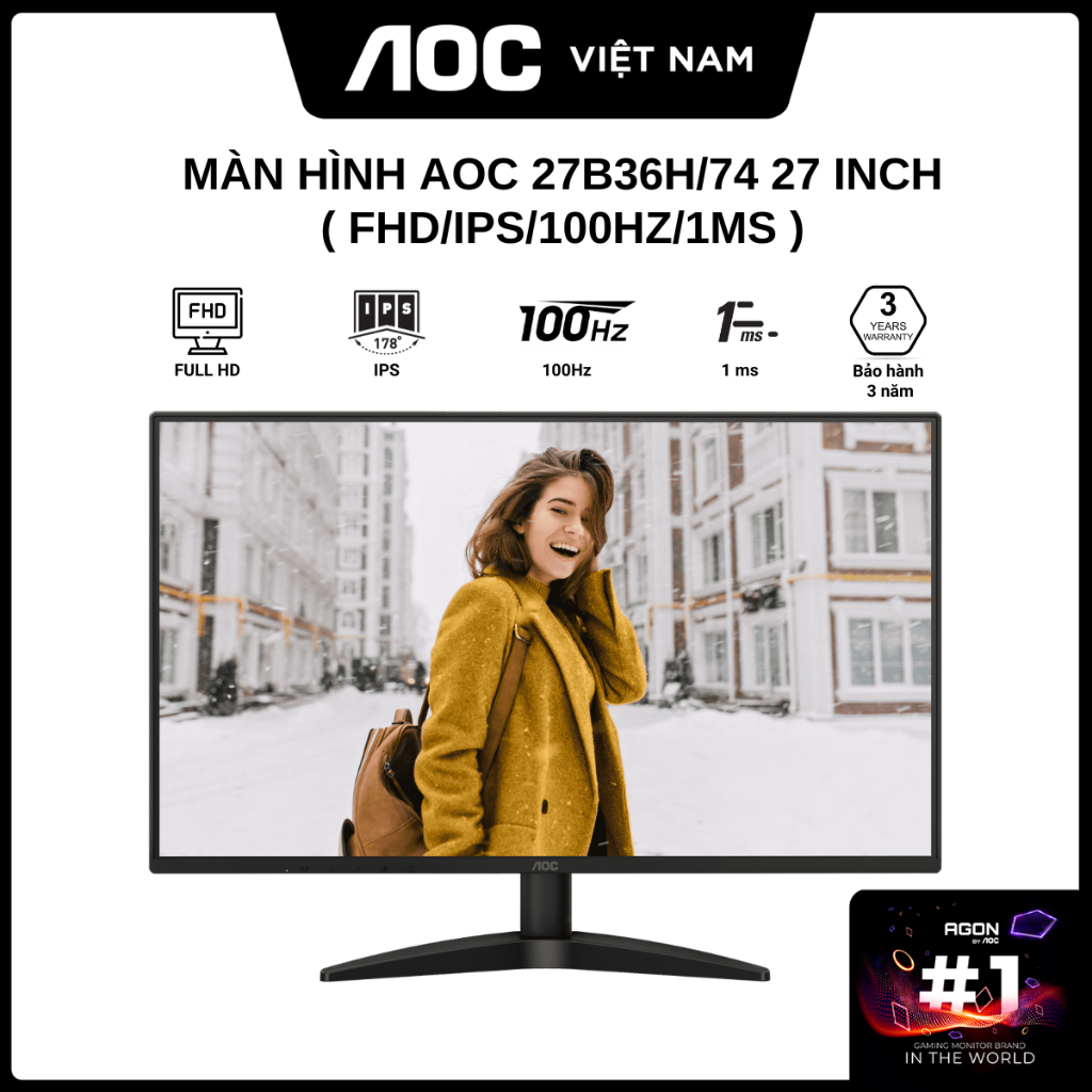 Aoc 27B36H/74 Monitor 27 inches (FHD/IPS/100Hz/1ms) - Genuine Product ...