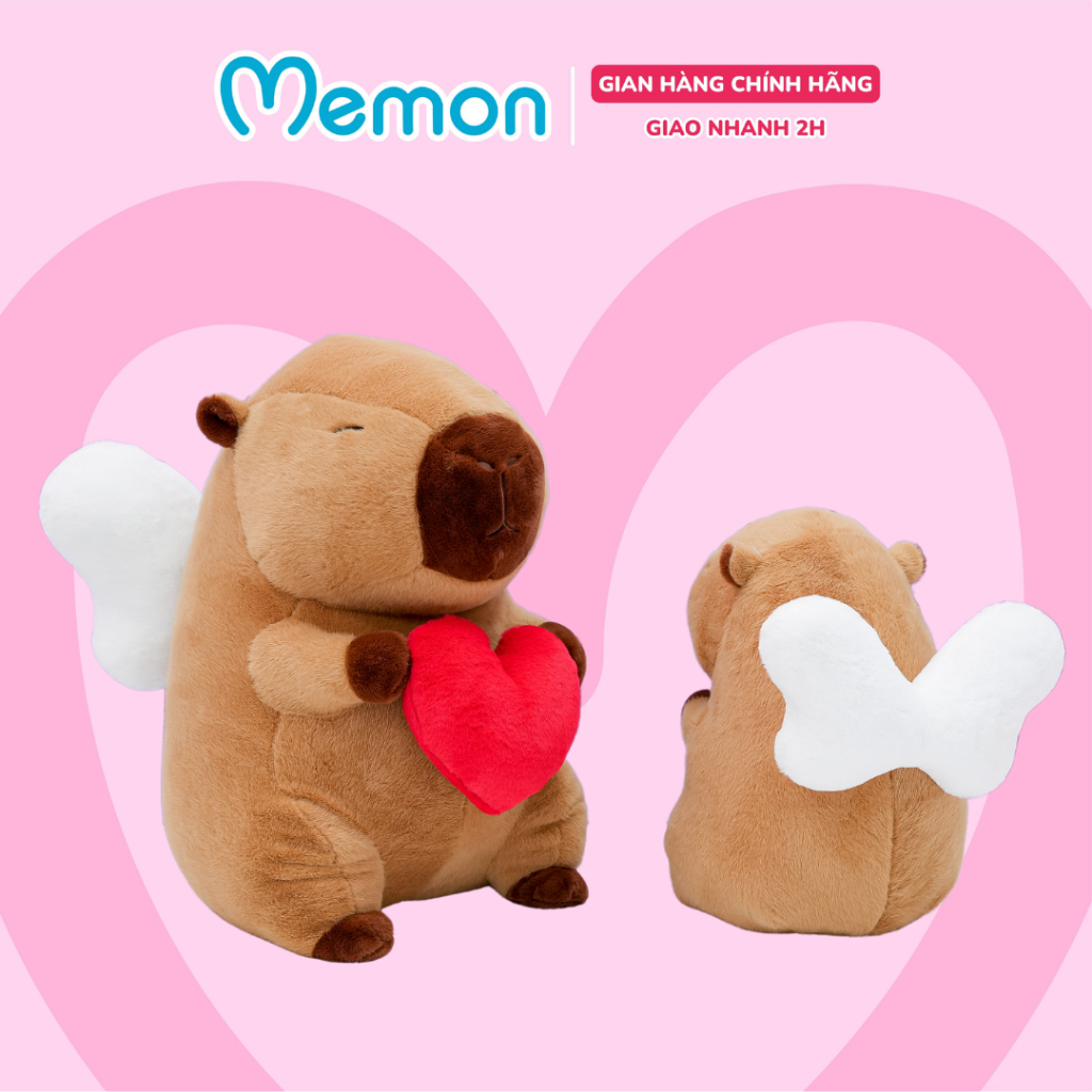 Memon heart-hugging angel capybara teddy bear, premium soft angel wing ...