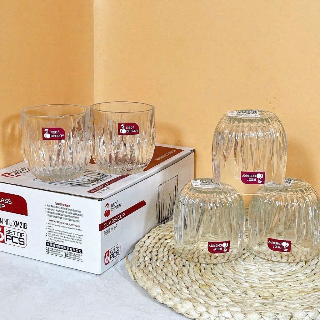 Set of 6 Red Chery Glass Cups Glass Drinking Cups Glass Cups 260ml ...
