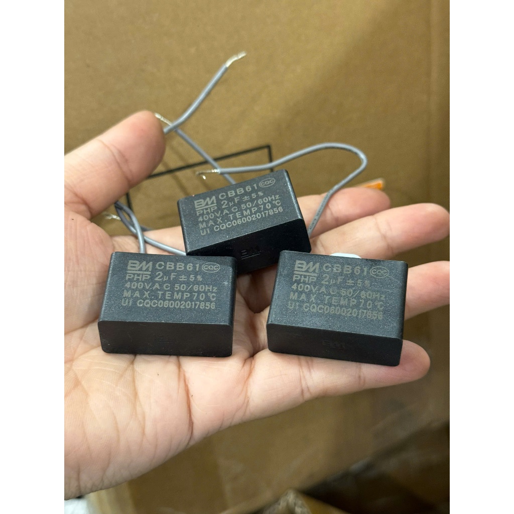 3 pcs 2uF - 400V wire fan capacitors with BM standard mounting brackets ...