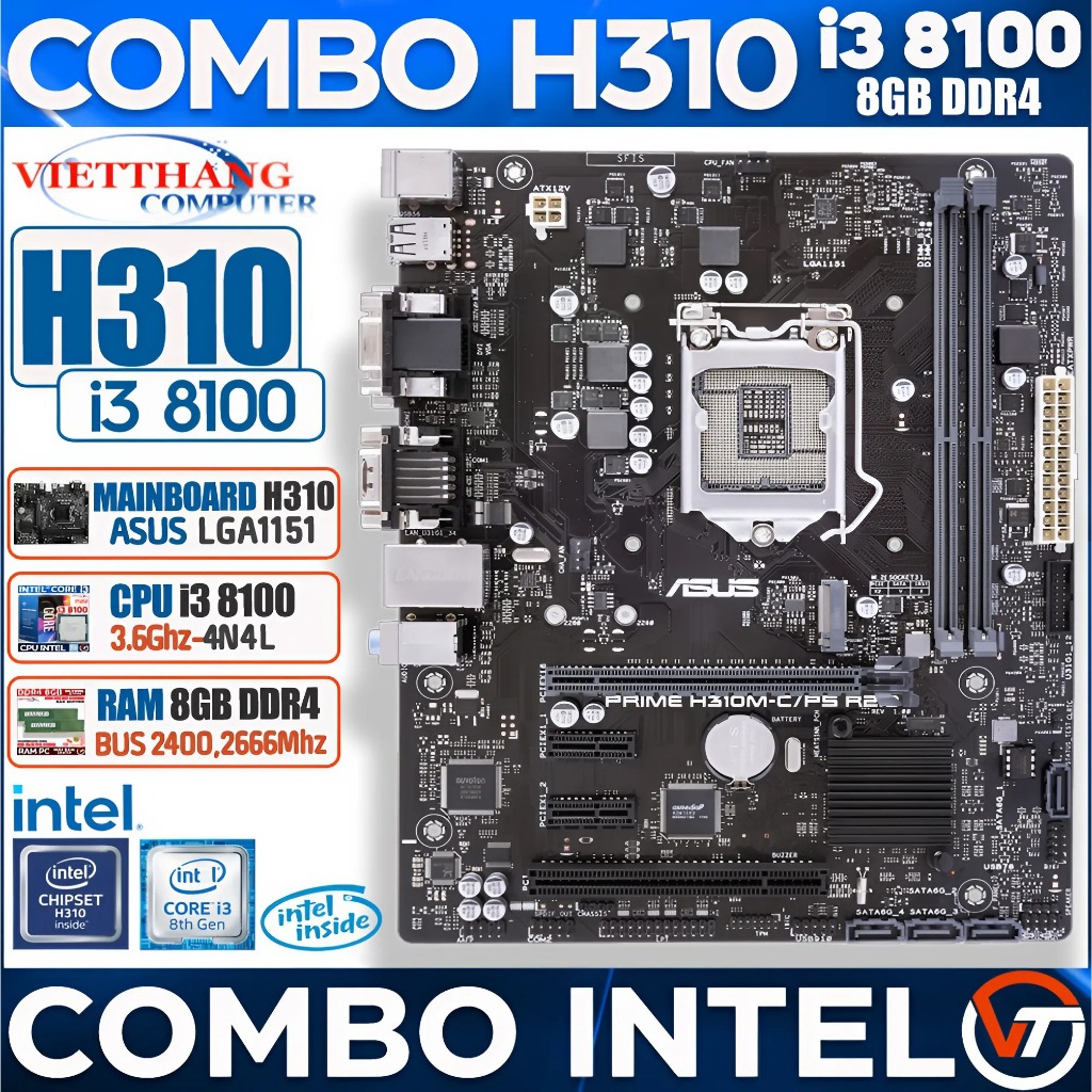 Combo H310 - Used Asus Mainboard + CPU i3 8100 4N 4L + Ram 8GB DDR4 (Old - 2nd) | Shopee Malaysia