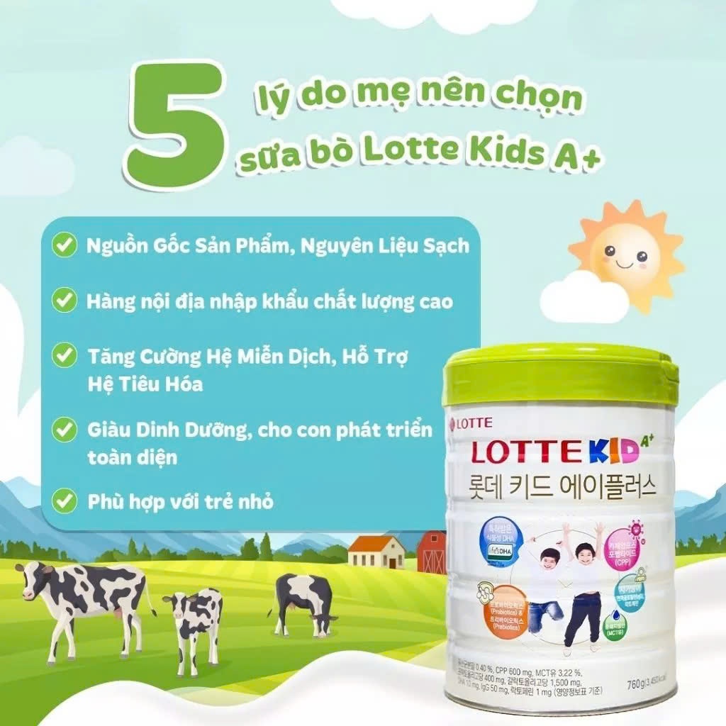 Genuine Lotte Kid A+ Cow's Milk 760G Can - Helps Your Baby Increase ...