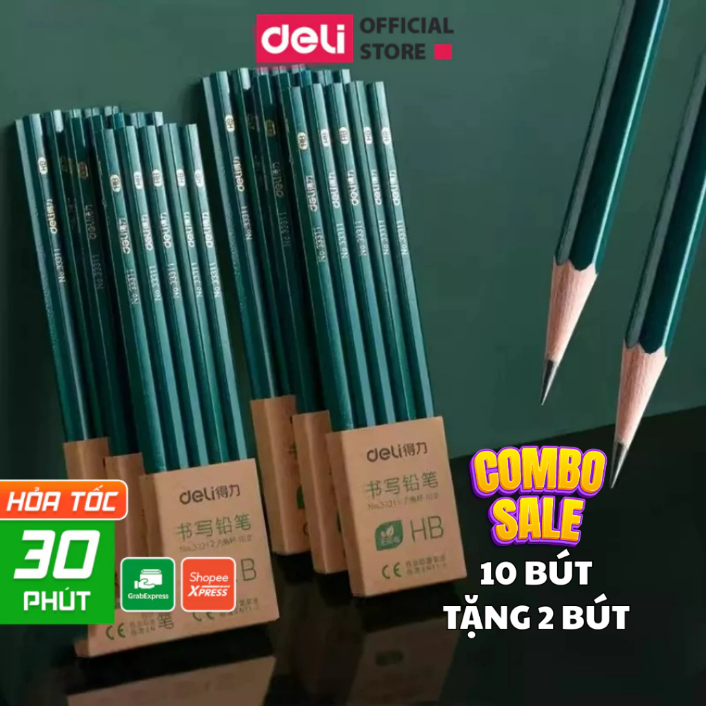 Combo of 10 Hexagonal Pencils 2B HB Deli - Wooden Pencils for Students ...