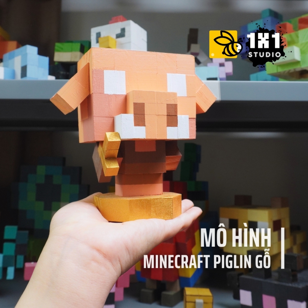 Minecraft Piglin Wooden Model | Handmade Production | Collectible Display Gift (Pre-Colored ...