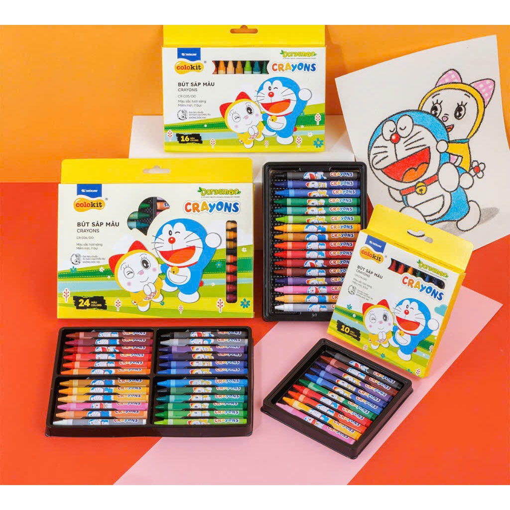 Thien Long Colokit Doraemon Crayons 12/16/24 bright colors, smooth wax ...