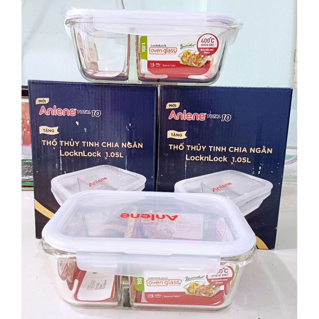 Set of 2 rectangular glass boxes with 2 compartments 1.5L Lock&Lock ...